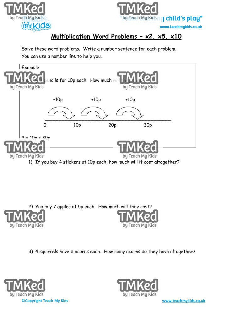 Multiplication Word Problems x2, x5, x10 - TMK Education