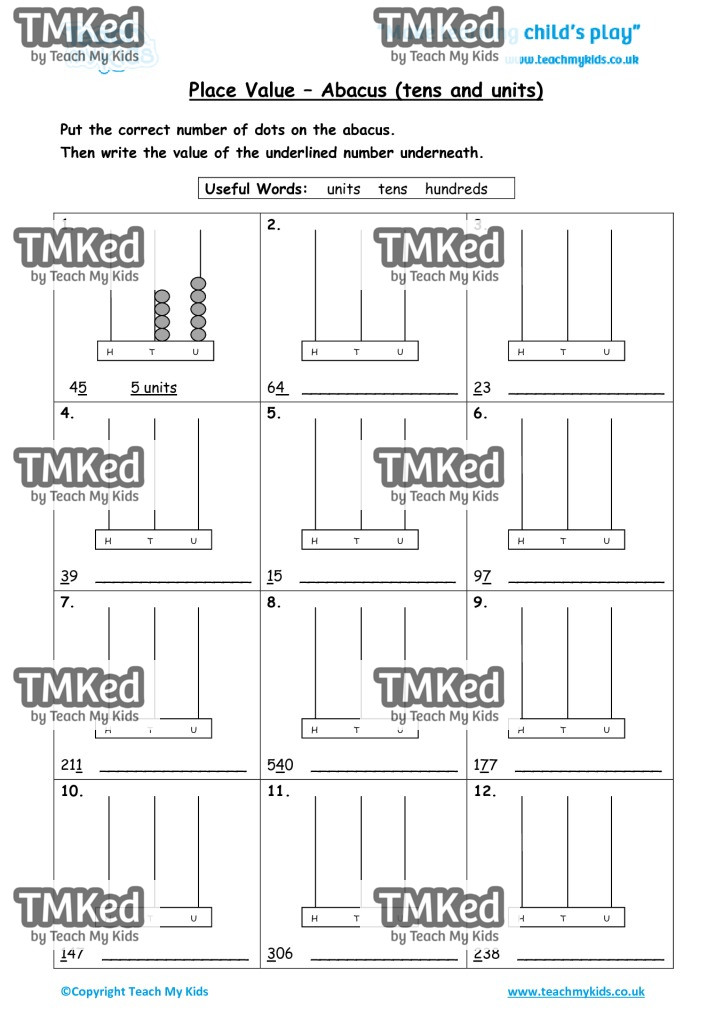 Place Value - Abacus (tens and units) - TMK Education