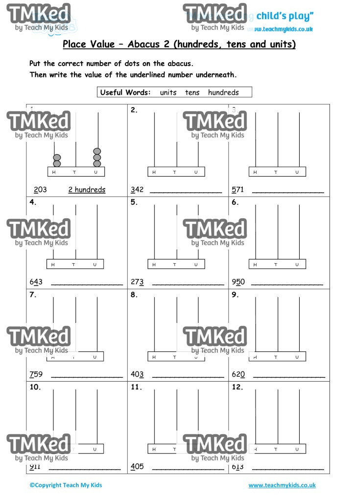 Place Value - Abacus 2 (hundreds, tens and units) - TMK Education