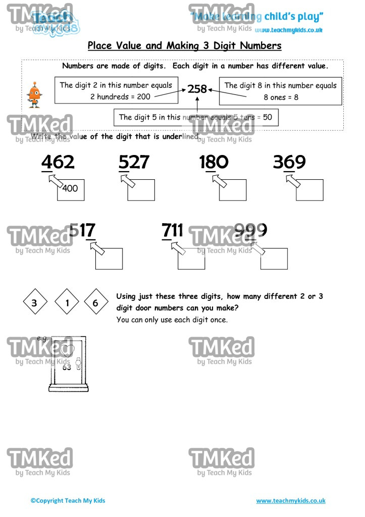 Grade 3 Place Value Worksheet Build A 3digit Number From The Parts