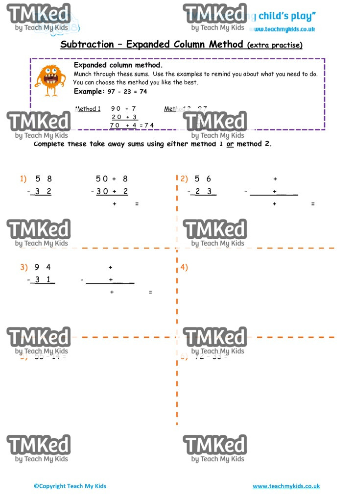 Subtraction - Expanded Column Method (extra practise) - TMK Education