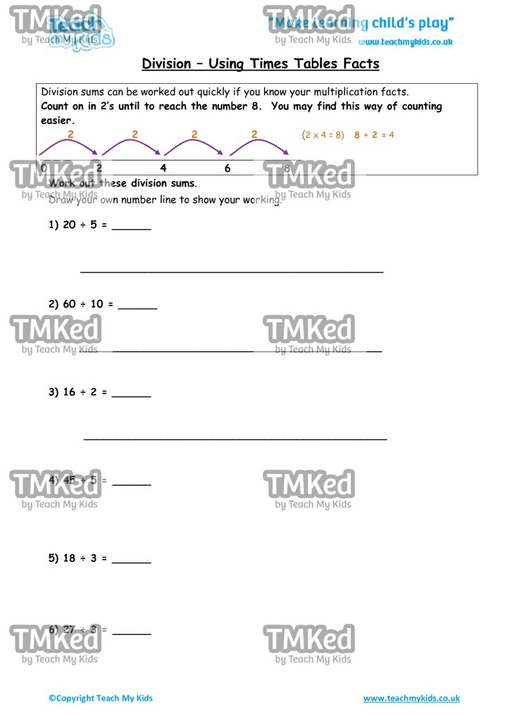 Division - Using Times Tables Facts - TMK Education