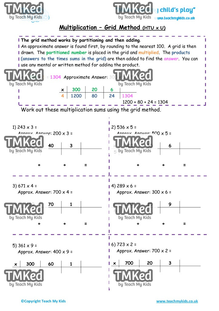Multiplication - Grid Method htu x u - TMK Education