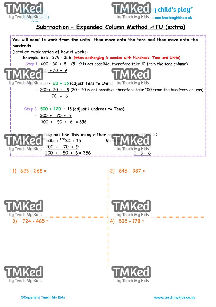 Subtraction - Expanded Column Method 5 - TMK Education