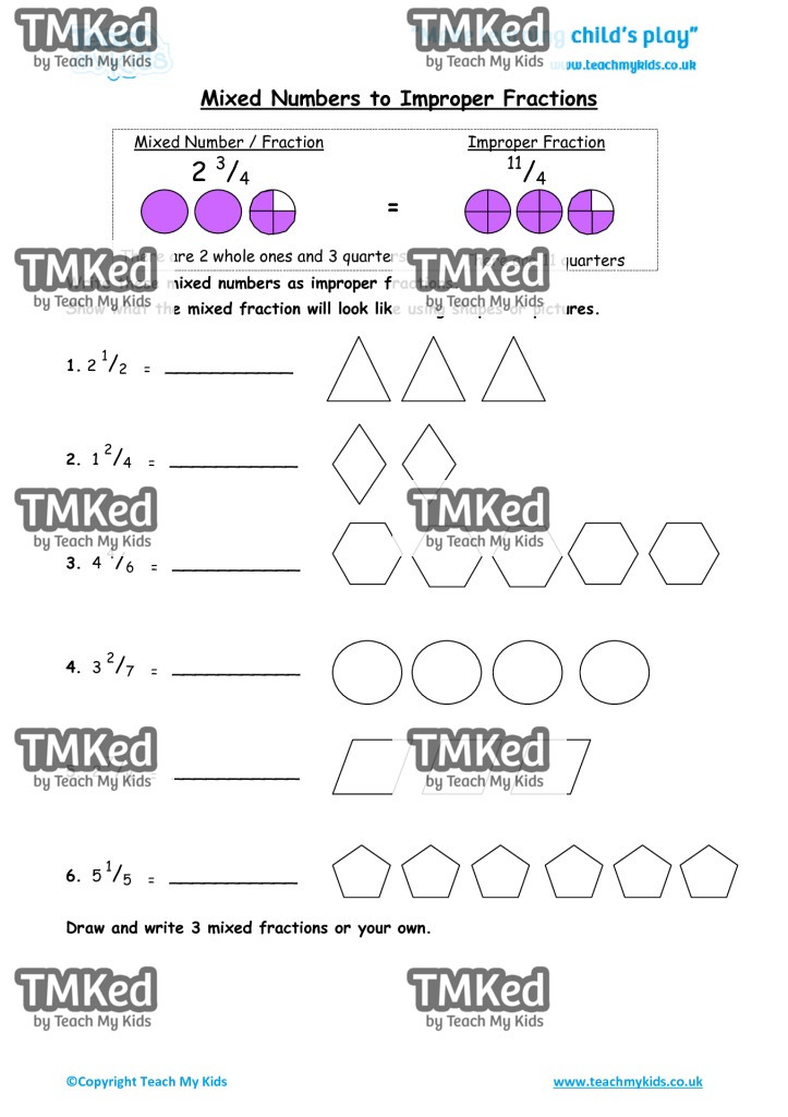 Improper Fractions To Mixed Number Worksheets