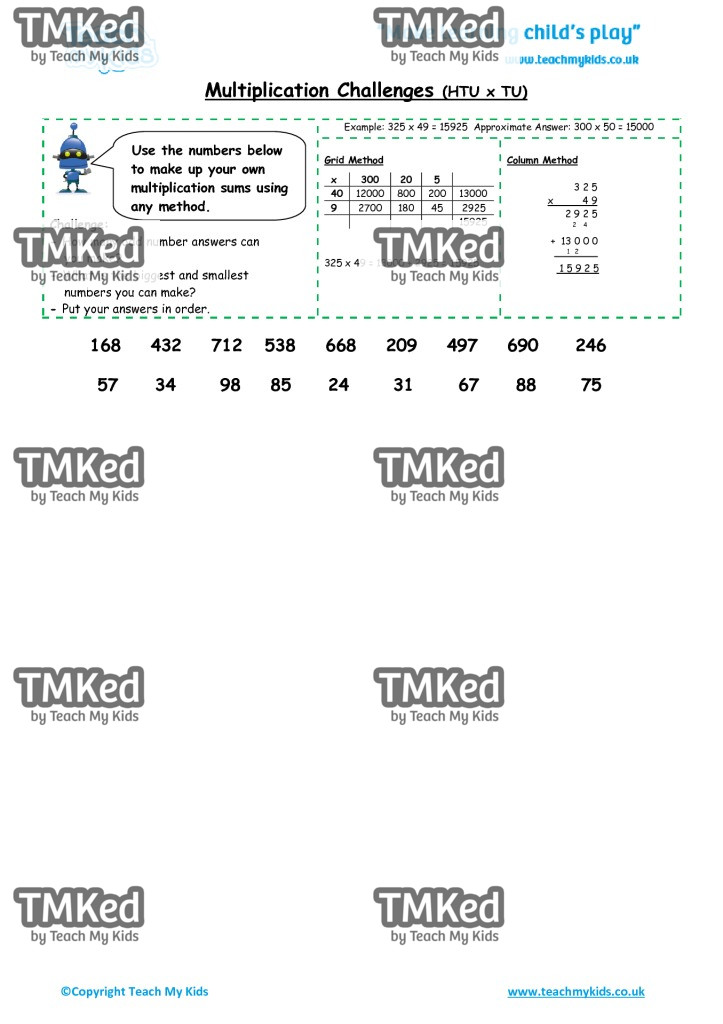 Multiplication Challenges (HTU x TU) - TMK Education