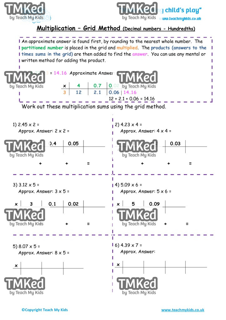 Multiplication - Grid Method, Decimal Numbers (hundredths) - TMK Education
