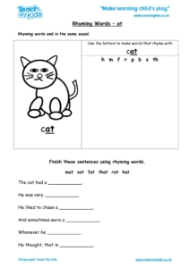 Rhyming Words - at - TMK Education