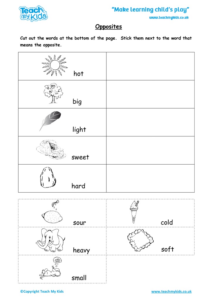 Matching Opposites Worksheet For Preschool And Kindergarten K5 Learning 