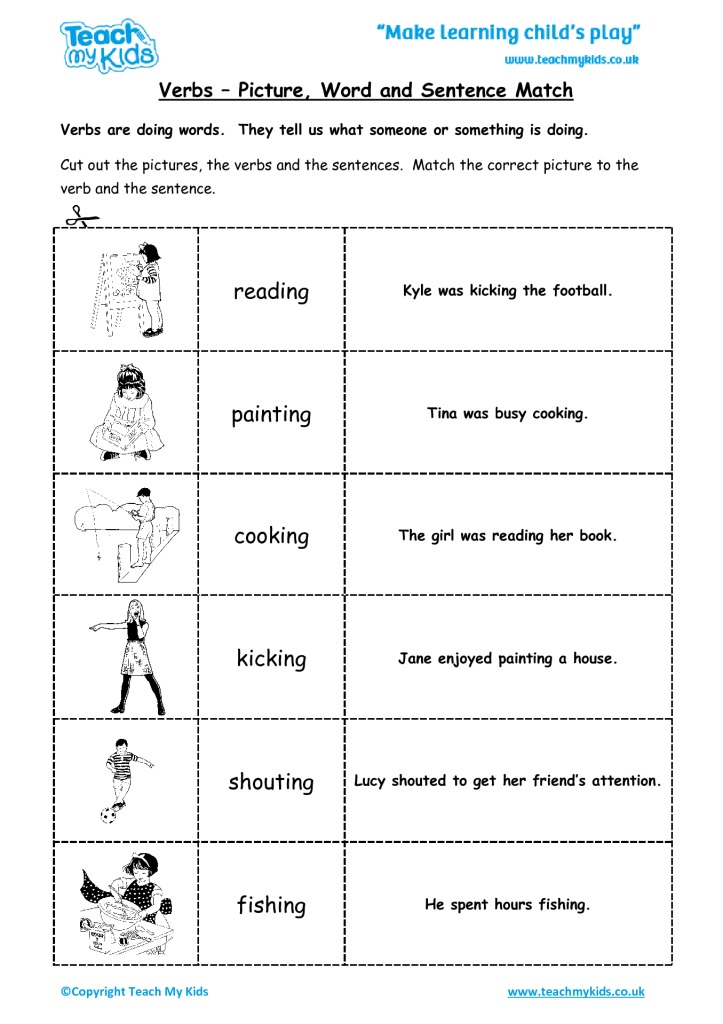 Verbs Picture Word And Sentence Match TMK Education