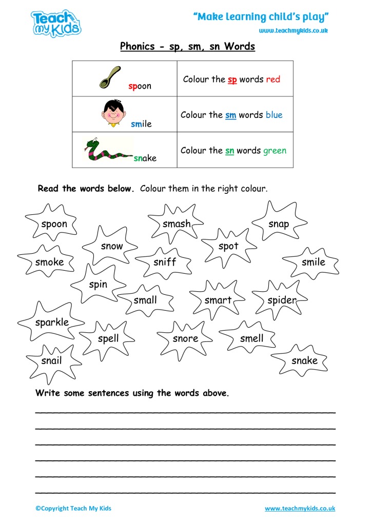 Phonics Sp Sm Sn Words TMK Education Phonics Sp Sm Sn Words TMK Education
