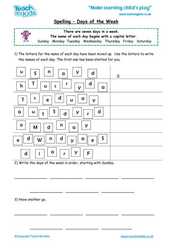 Spelling - Days of the Week - TMK Education