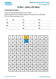 10 More - Using a Hundred Square - TMK Education