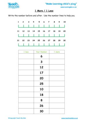 1 More and 1 Less - TMK Education