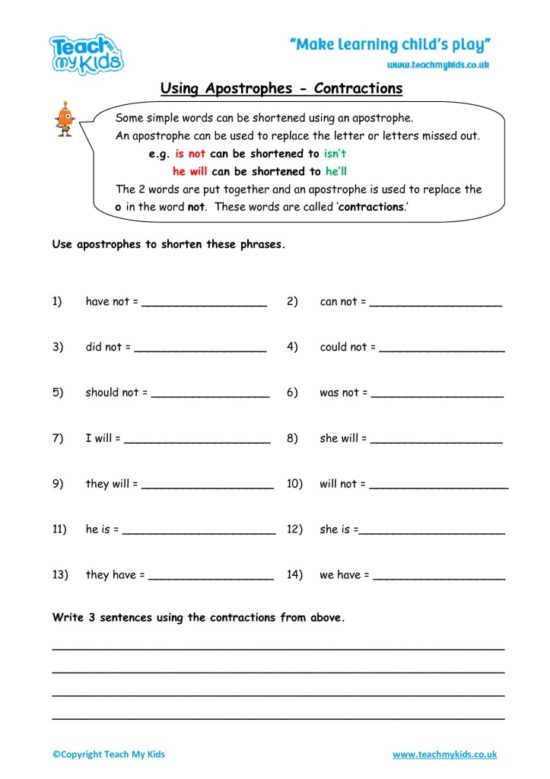 Using Apostrophes - Contractions - TMK Education