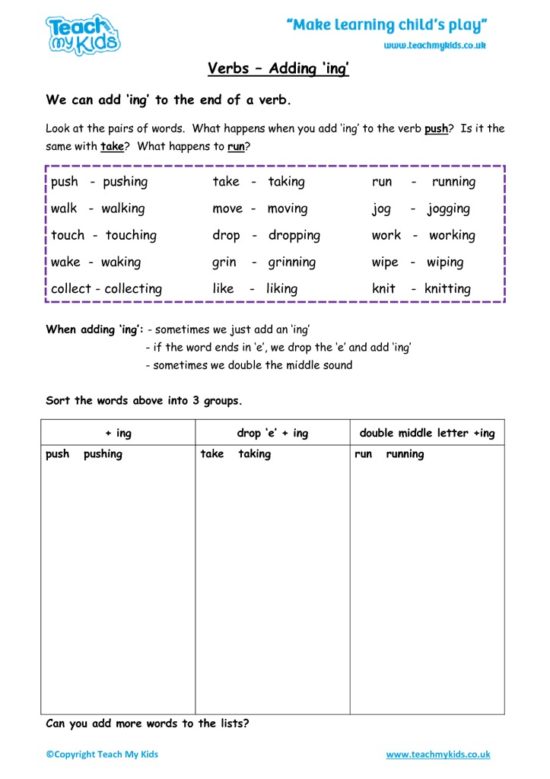 Verb Endings - Adding ‘ing’ (2) - TMK Education