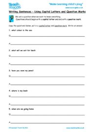 Writing Sentences - Using Capital Letters and Question Marks - TMK ...