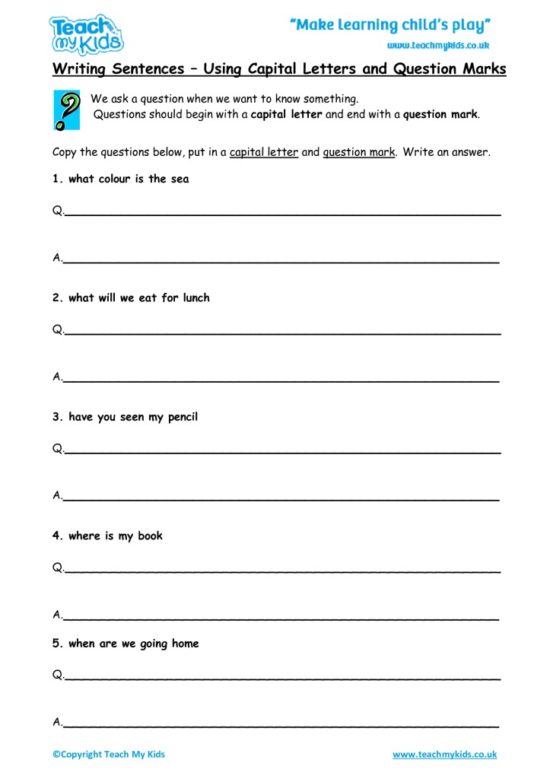 Writing Sentences - Using Capital Letters and Question Marks - TMK ...