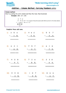 Addition - Column Method, Carrying Numbers HTU - TMK Education