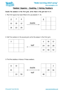 Number Squares - Doubling / Halving Numbers - TMK Education
