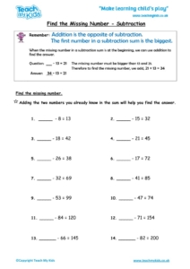 Find the Missing Number - Subtraction - TMK Education