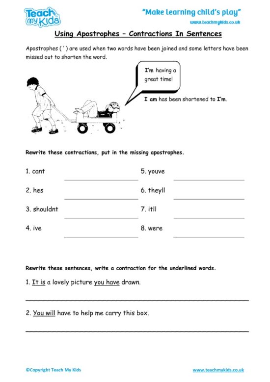 Using Apostrophes - Contractions in Sentences - TMK Education