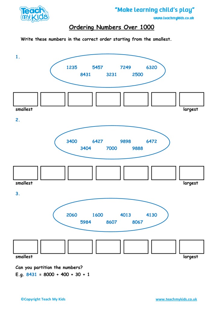 Ordering Numbers Over 1000 TMK Education