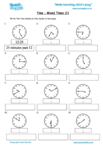 24 Hour Clock - Write the Time (2) - TMK Education