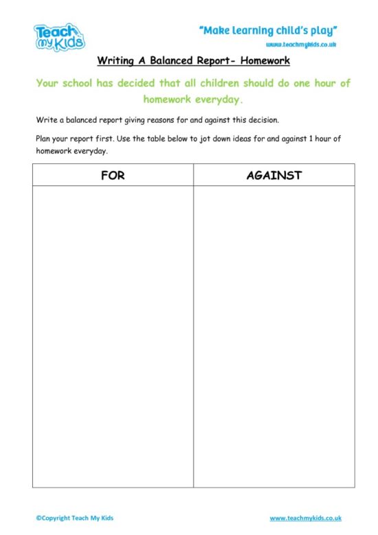 Writing a Balanced Report - Homework - TMK Education