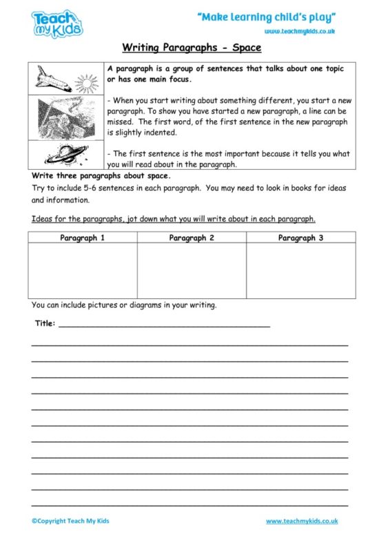 Writing Paragraphs - Space - TMK Education