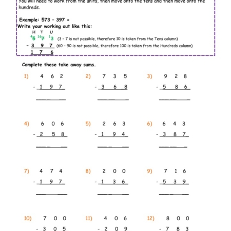 Subtraction - Column Method (Treasure Trove) - TMK Education
