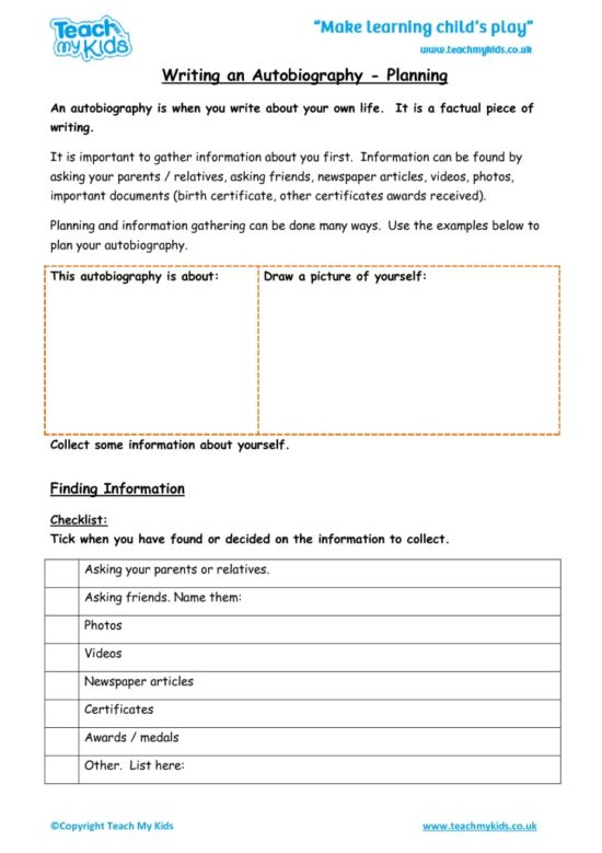 Writing an Autobiography - Planning - TMK Education