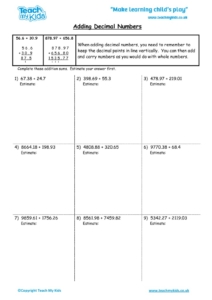 Adding Decimal Numbers - TMK Education