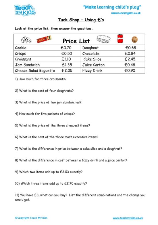 Tuck Shop, Using £‘s - TMK Education