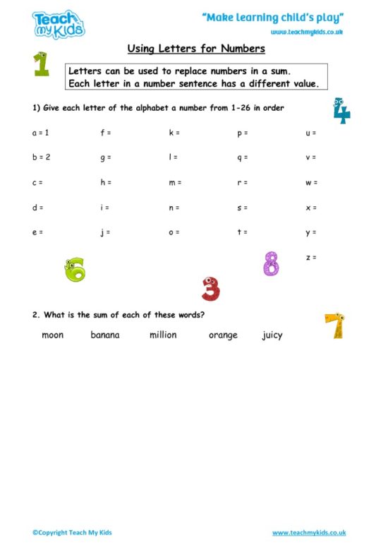 Using Letters for Numbers - TMK Education